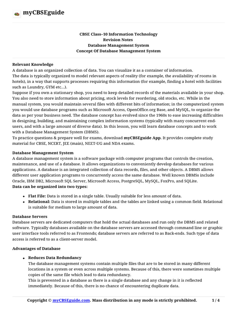 10 It Database Managementsystem Notes01 | PDF | Relational Database ...
