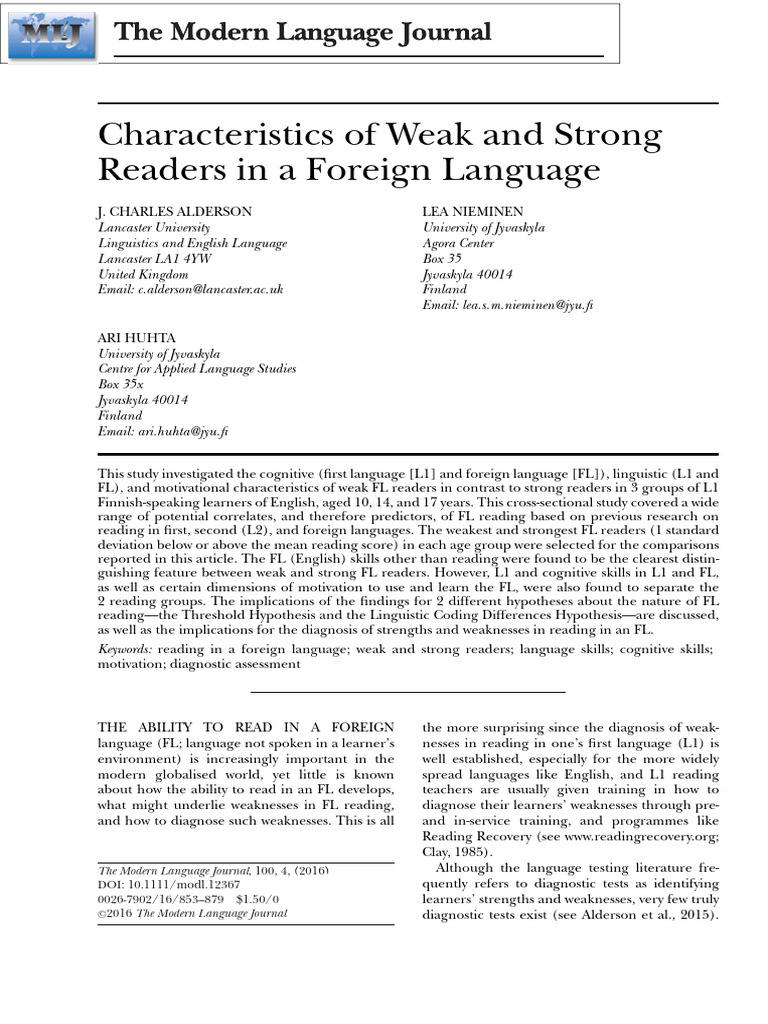 Characteristics of Weak and Strong Readers in a Foreign Language | PDF ...