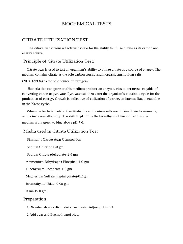 BIOCHEMICAL TESTS | PDF | Catalase
