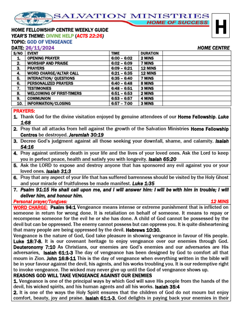 26th Nov 2024 Fellowship Manual | PDF | Eucharist | Prayer