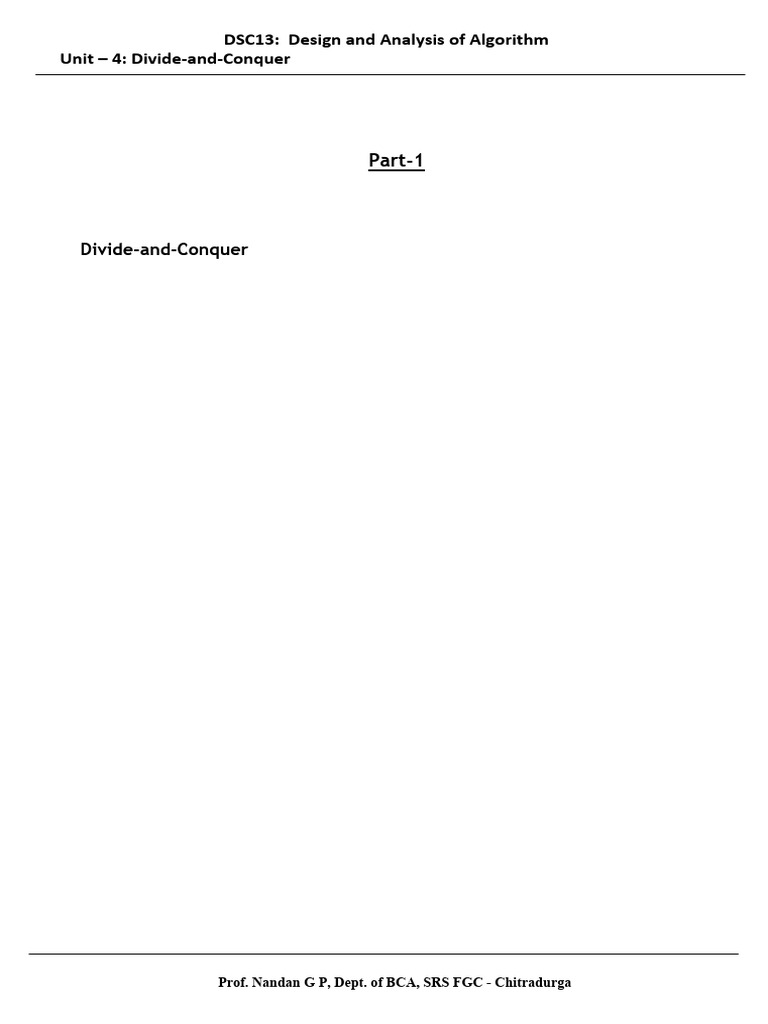 Unit 4 Part 1 Divide And Conquer Pdf Algorithms And Data Structures Algorithms