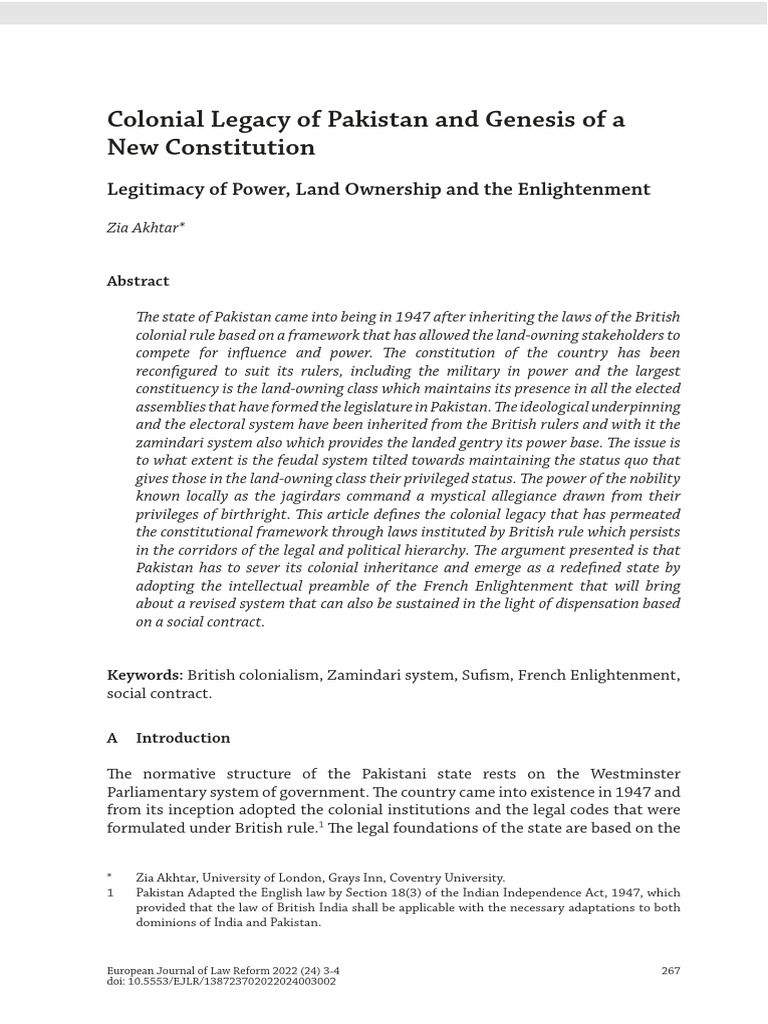 Colonial Legacy & Pakistan's Constitution | PDF | Lease | Mughal Empire