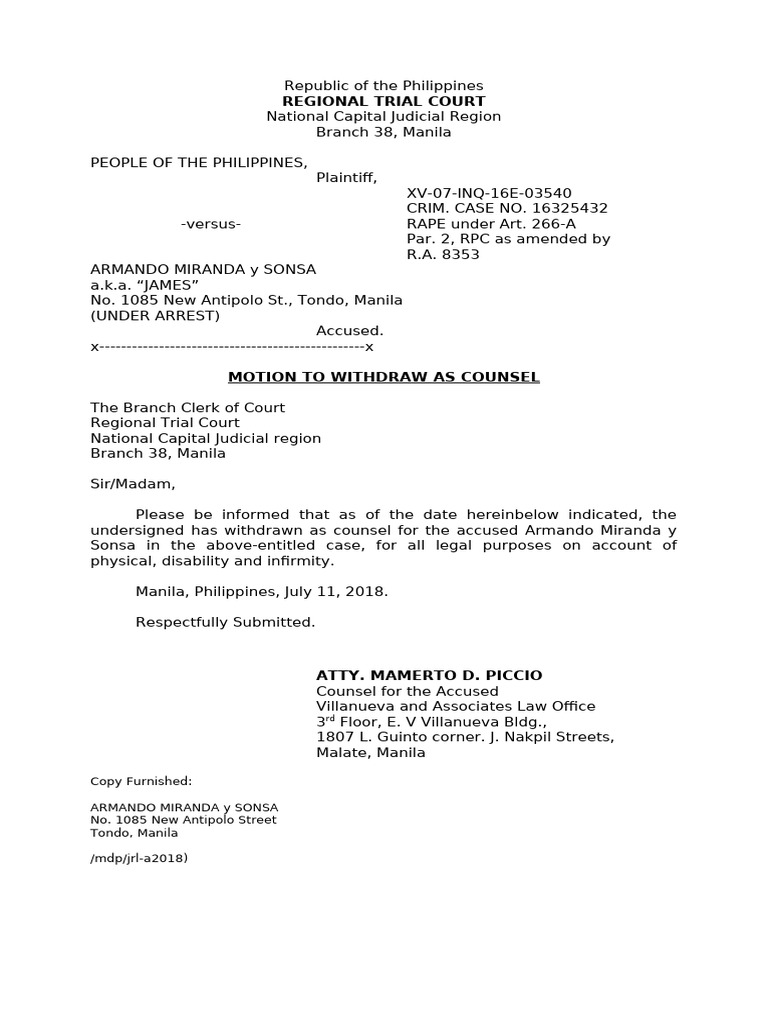 Notice to Withdraw as Counsel | PDF