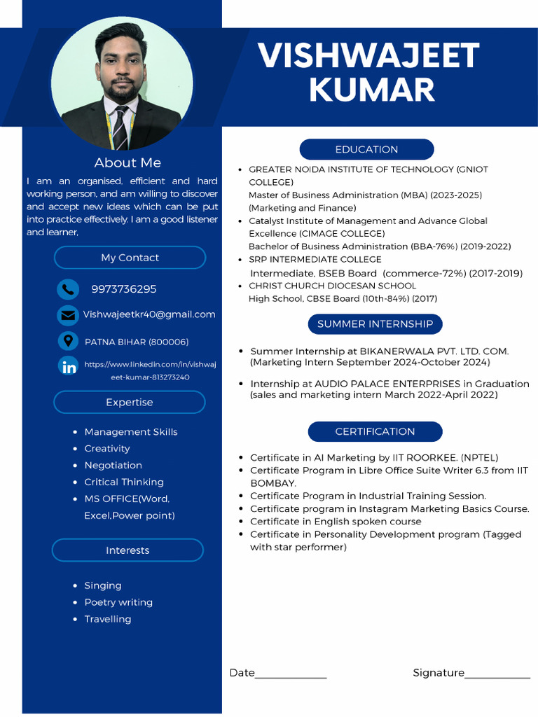 Vishwajeet KR 2025 Resume | PDF