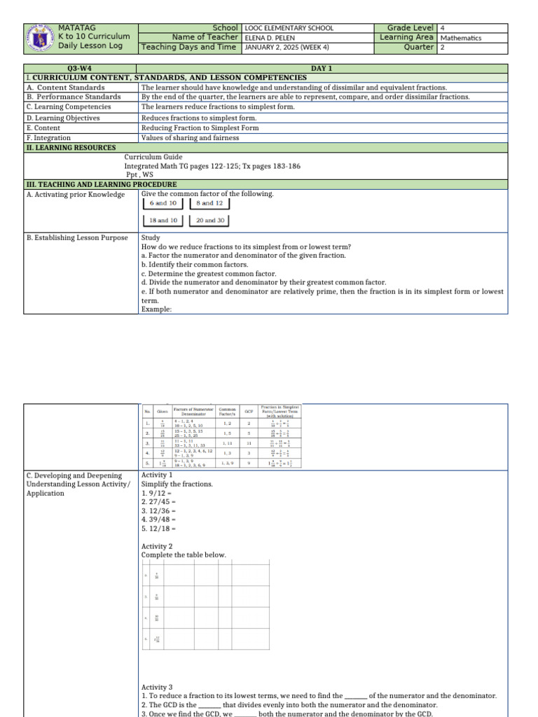 DLL Math 4 Q3 W4 | PDF | Curriculum | Mathematics
