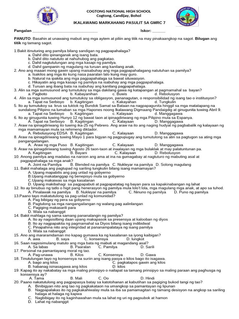 2nd-Quarter-exam-GMRC-7 | PDF