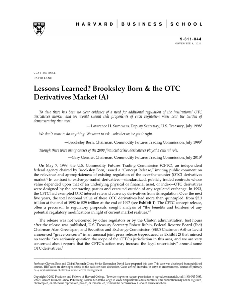 Brooksley Born and OTC Derivatives Insights | PDF | Derivative (Finance ...