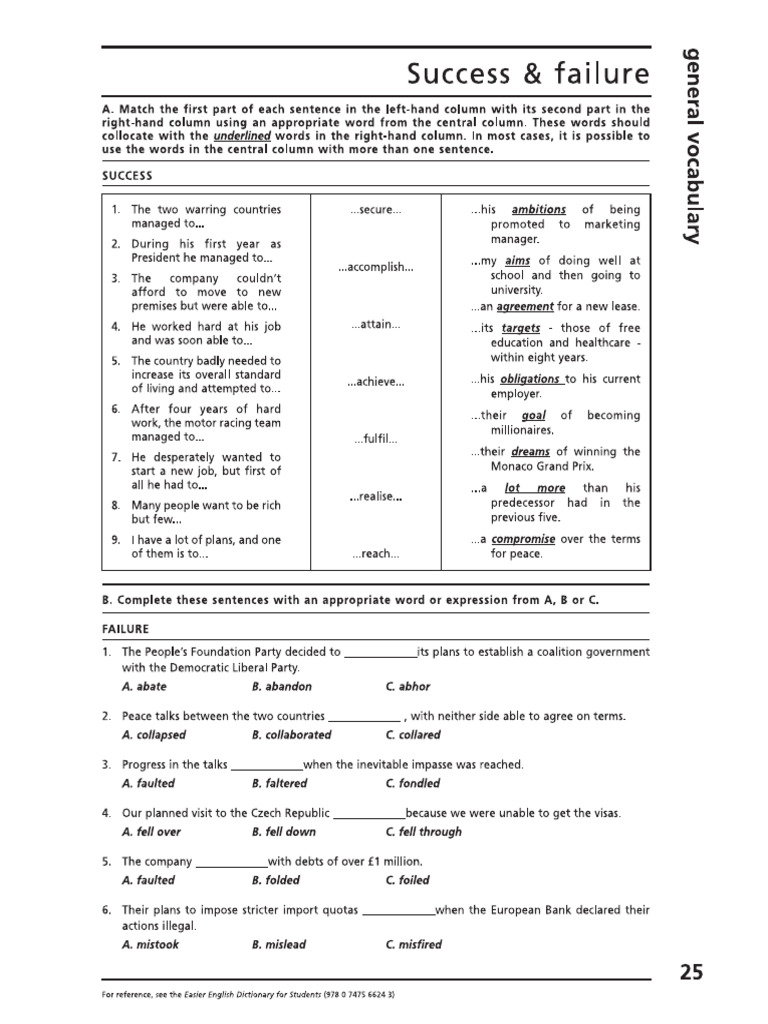 Vocabulary Exercise - Success - Failure | PDF
