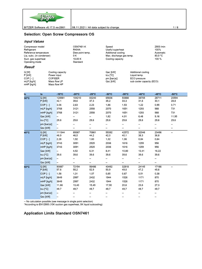 Bitzer OSN 7461-K Specifications | PDF | Gases | Gas Technologies