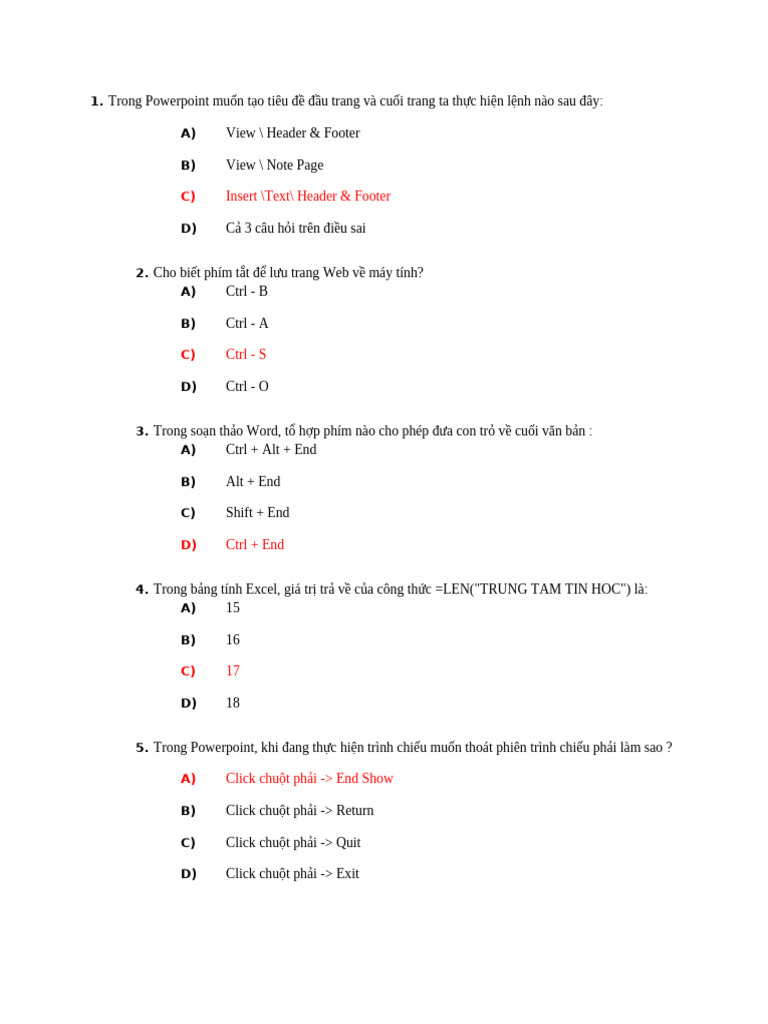 Trac Nghiem UD CNTT Co Ban - de Tham Khao 3 | PDF