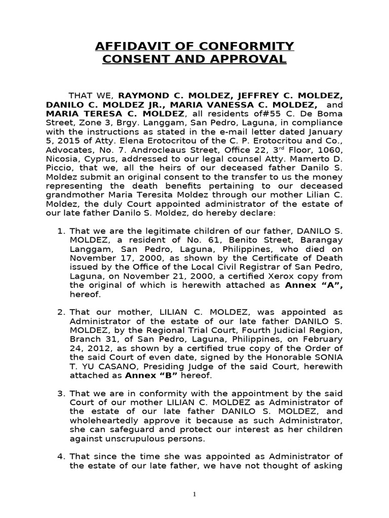 Affidavit of Conformity and Approval | PDF | Justice | Crime & Violence