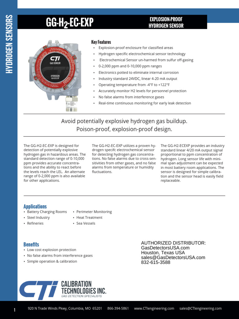 Cti GG h2 Ec Exp Datasheet | PDF | Sensor | Hydrogen