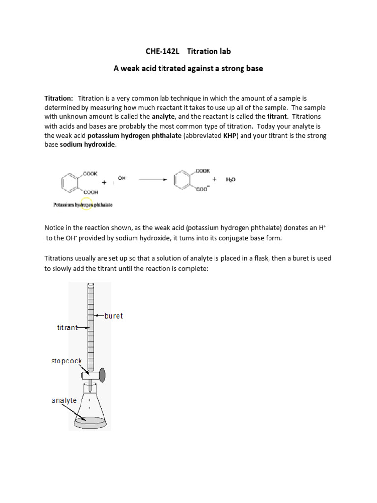 Titration Weak Acid Strong Base PDF | PDF | Titration | Chemistry