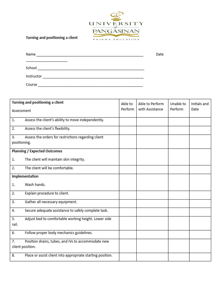 Turning and Positioning A Client | PDF | Bed