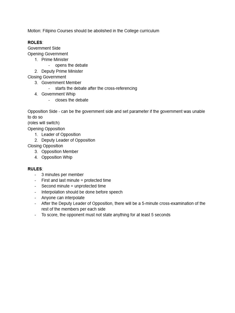 British Parliamentary Debate Format | PDF