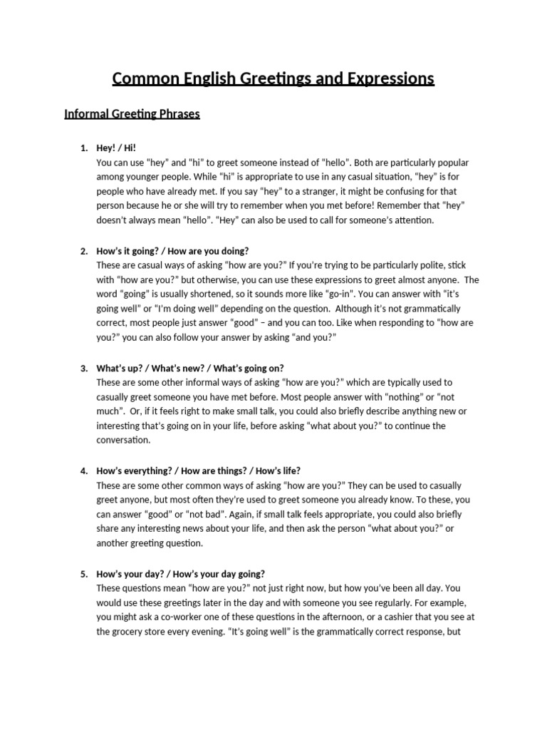 Common English Greetings Explained | PDF | Human Communication ...