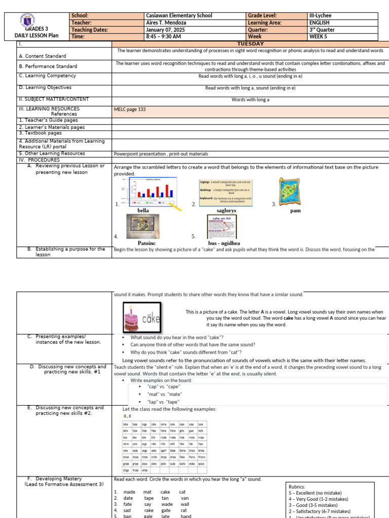 English3 DLL Q3 W5 D2 | PDF | Learning | Cognitive Science