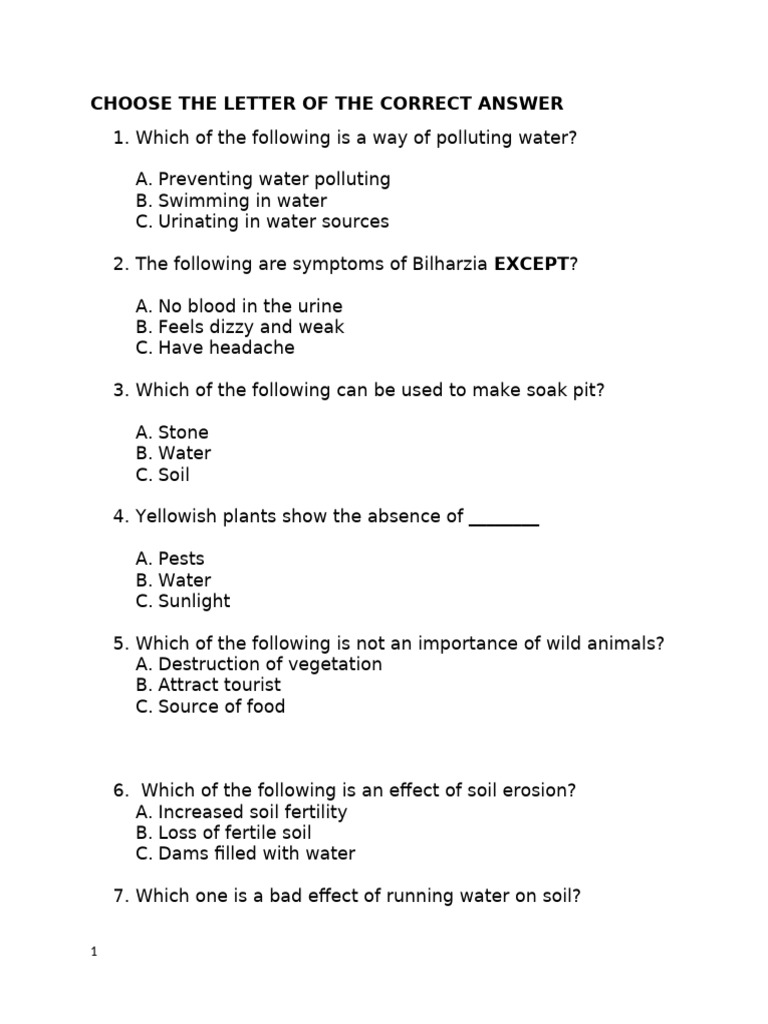 Environmental Science Quiz for Students | PDF | Soil | Wound