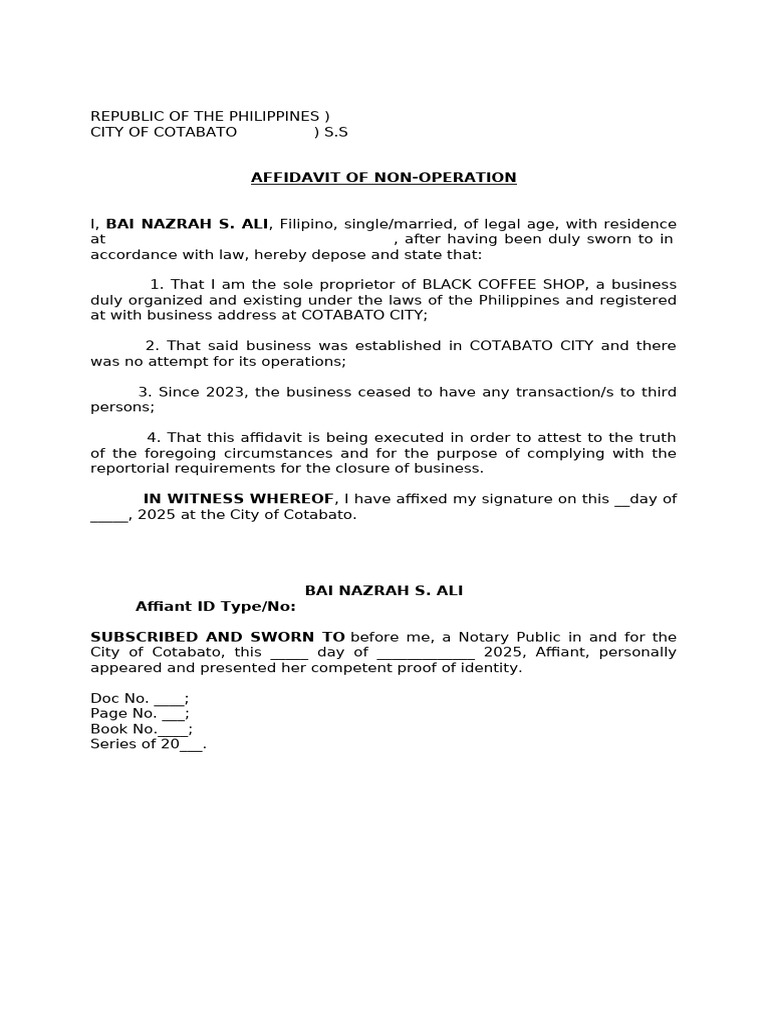 affidavit of non operation and affidavit of loss | PDF | Affidavit ...