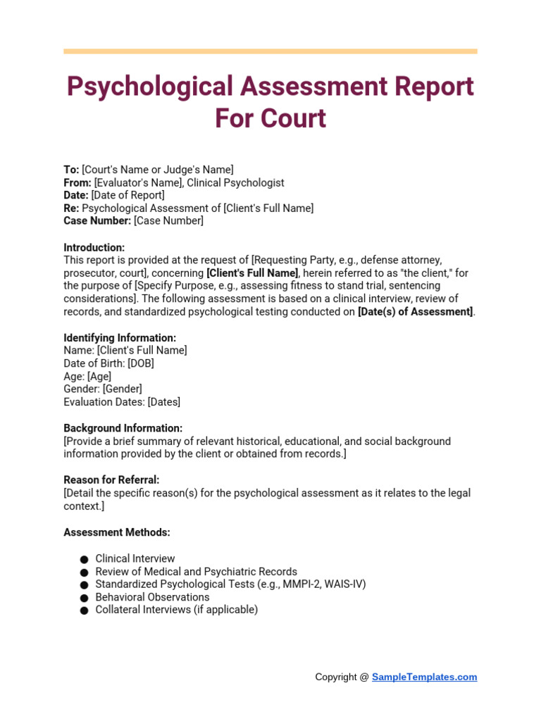 Psychological Assessment Report For Court | PDF | Psychological ...
