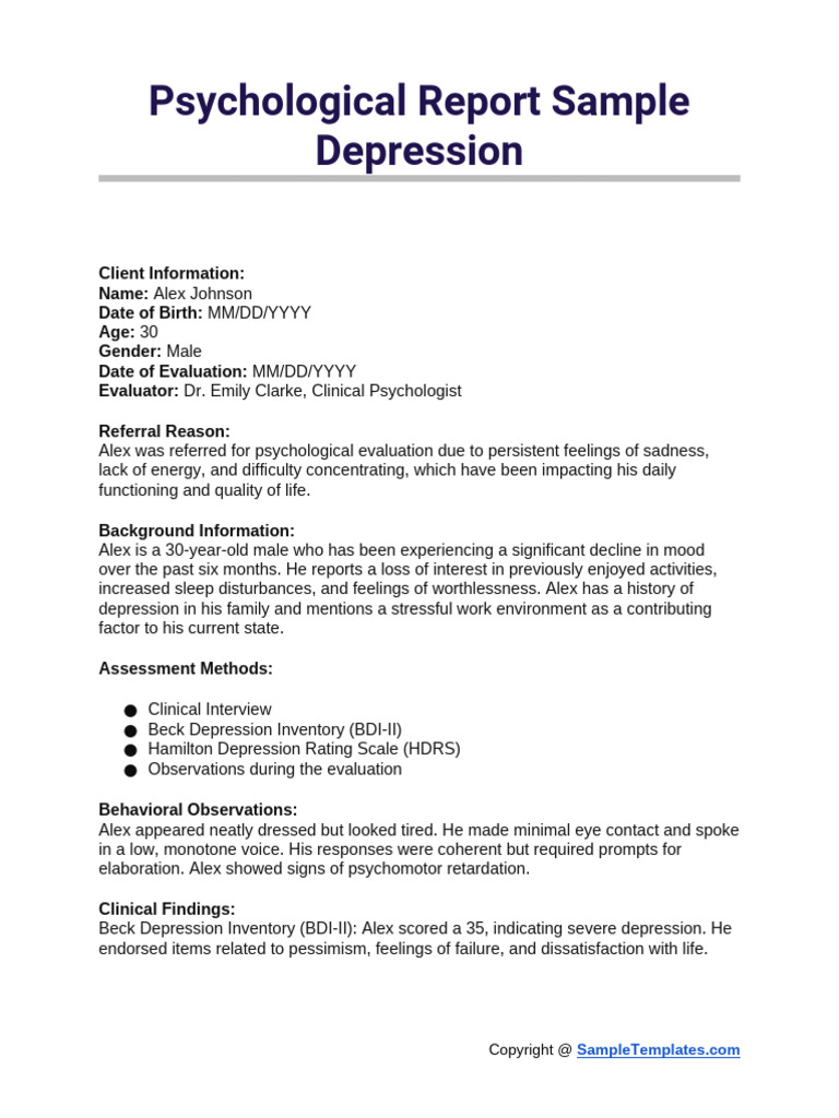 Psychological Report Sample Depression | PDF | Major Depressive ...