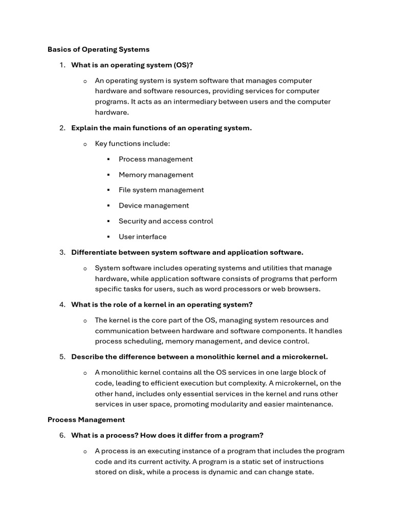 Basics of Operating Systems | PDF | Process (Computing) | Kernel (Operating System)