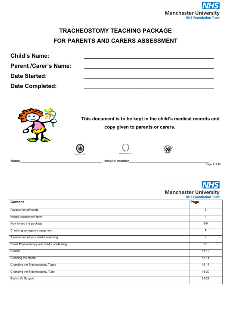 RMCH Tracheostomy Teaching Package For Parents and Carers | PDF ...
