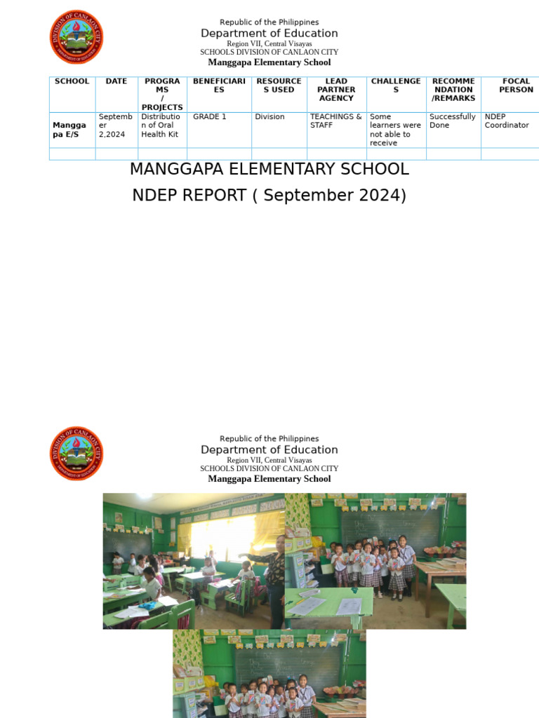 Manggapa Elementary School NDEP Report | PDF