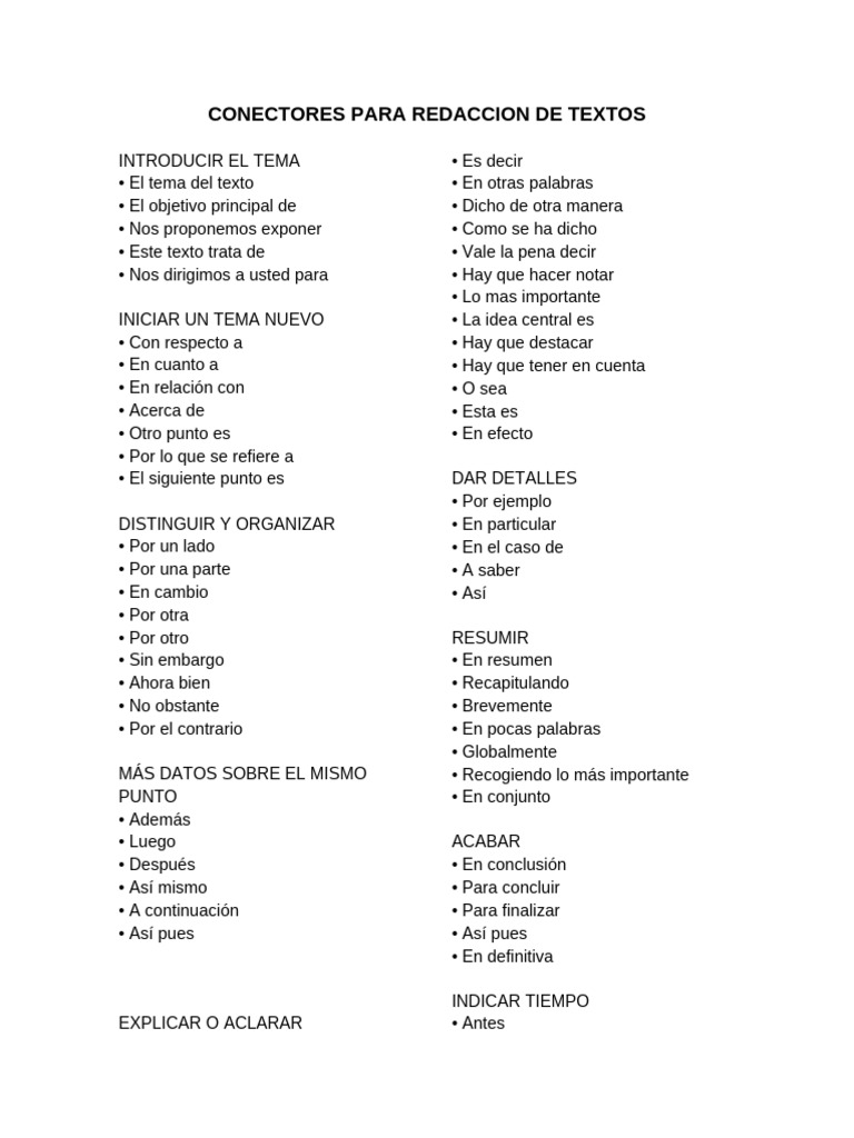 Conectores para Redaccion de Textos | PDF