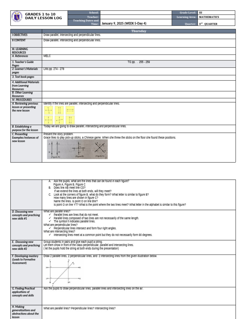 DLL_MATH-3_Q3_W5-DAY-4 | PDF | Perpendicular | Behavior Modification