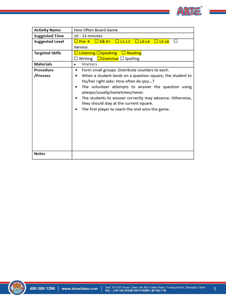 How Often Board Game | PDF