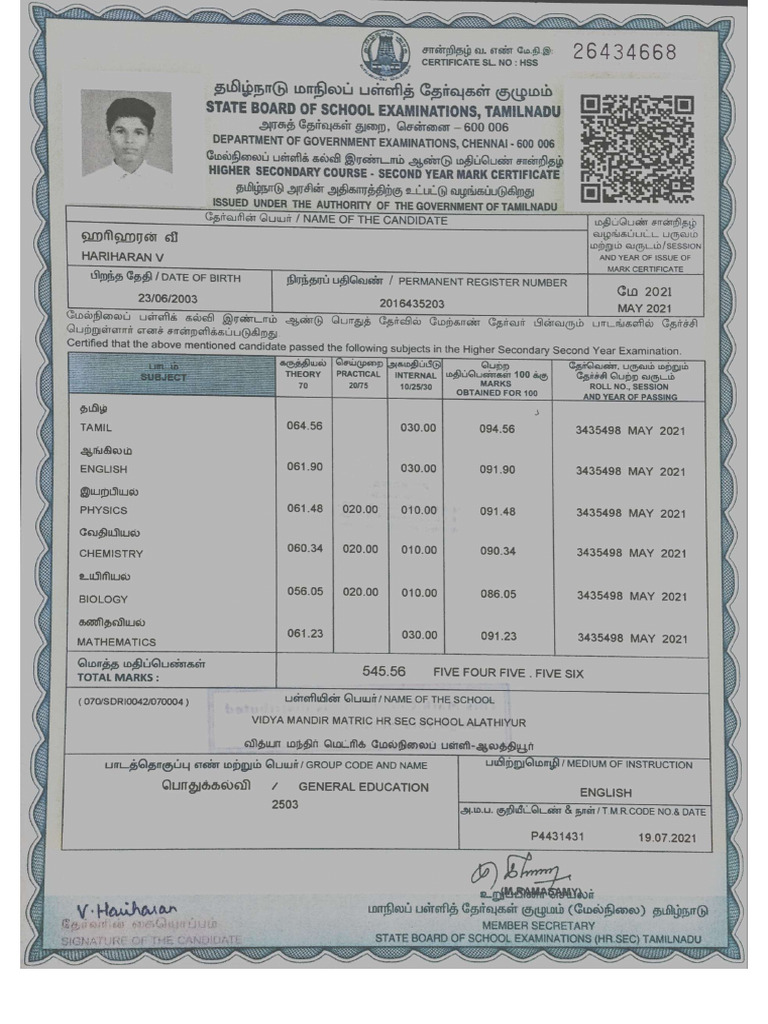 12th Marksheet | PDF