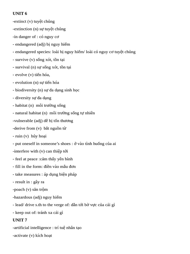 Tu Vung Unit 6,7,8 | PDF