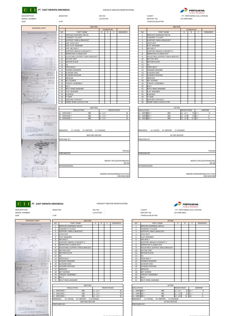 Checklist Aerator O.K | PDF | Screw | Washer (Hardware)