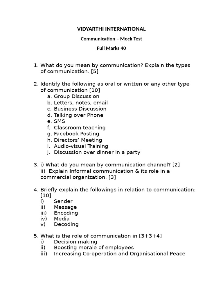 Communication - Mock Test | PDF | Communication | Nonverbal Communication