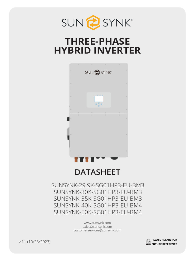 Sunsynk Three-Phase Inverter Datasheet | PDF | Electronic Engineering ...