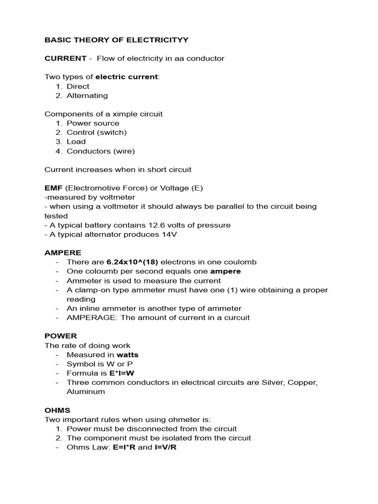 Basic Electricity Theory Guide | PDF