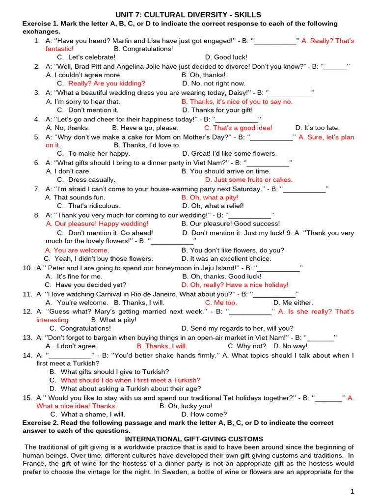 Anh 10 Unit 7 Skills HS | PDF | Wedding | Bride