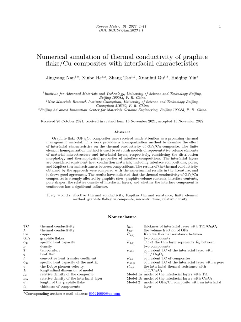 1-11 Numerical Simulation of Thermal Conductivity of Graphite Flake Cu ...