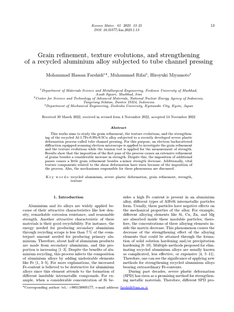 Grain Refinement in Recycled Aluminium | PDF | Yield (Engineering ...