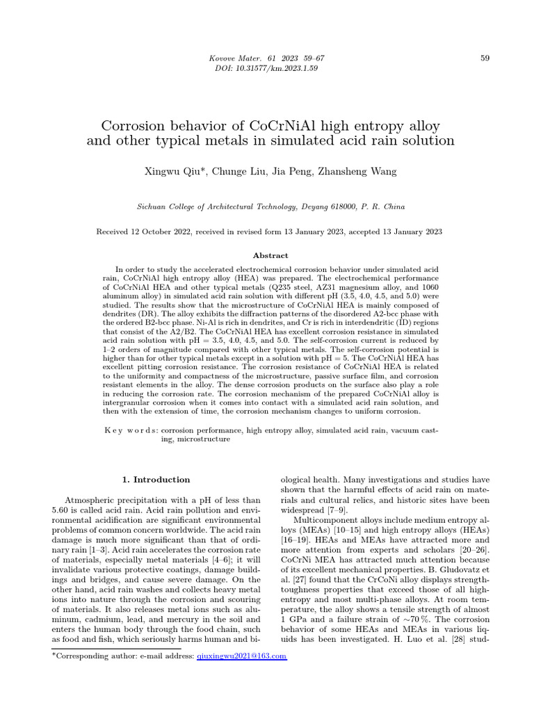 59-67 Corrosion Behavior of CoCrNiAl High Entropy Alloy and Other ...
