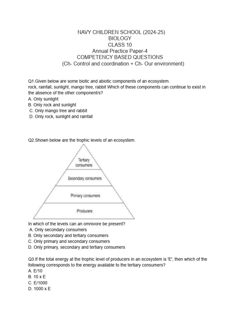 24-25 Bio Class 10 Annual Practice Paper-4 Control and Coordination ...