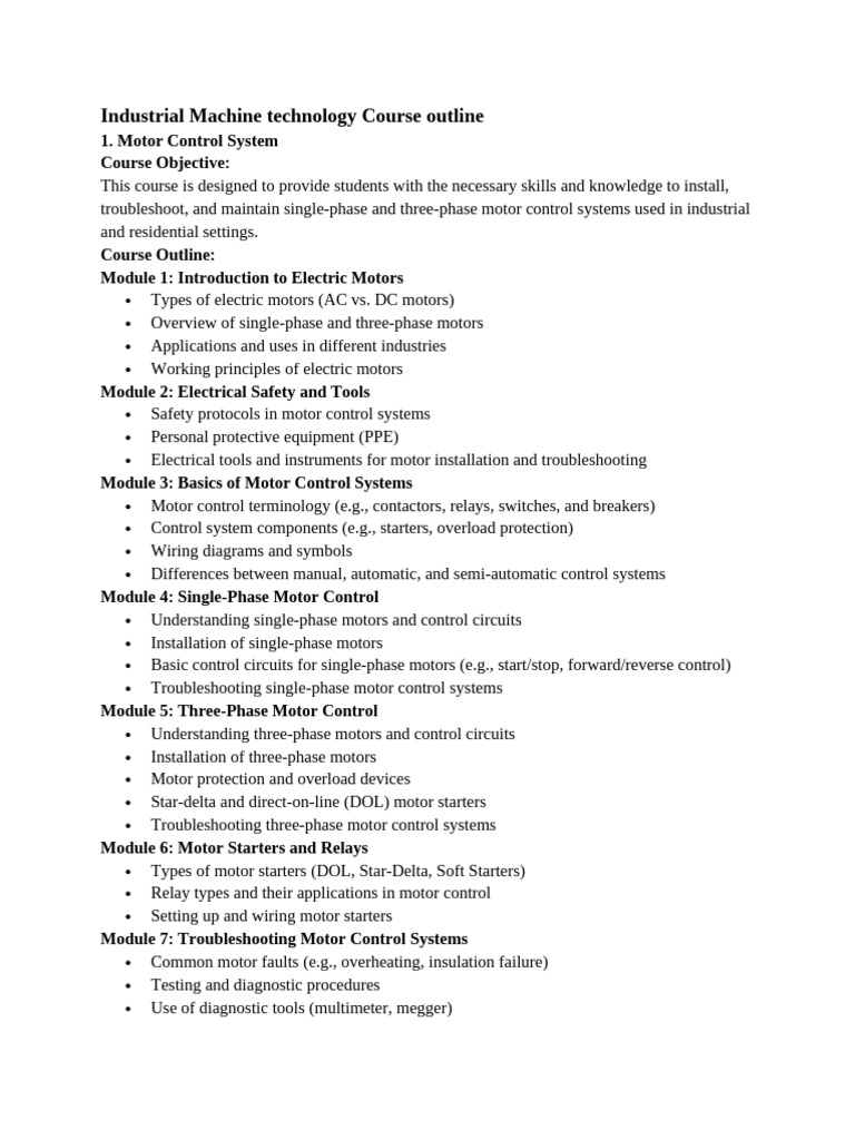 Industrial Machine Technology Course Outline | PDF | Electric Generator ...