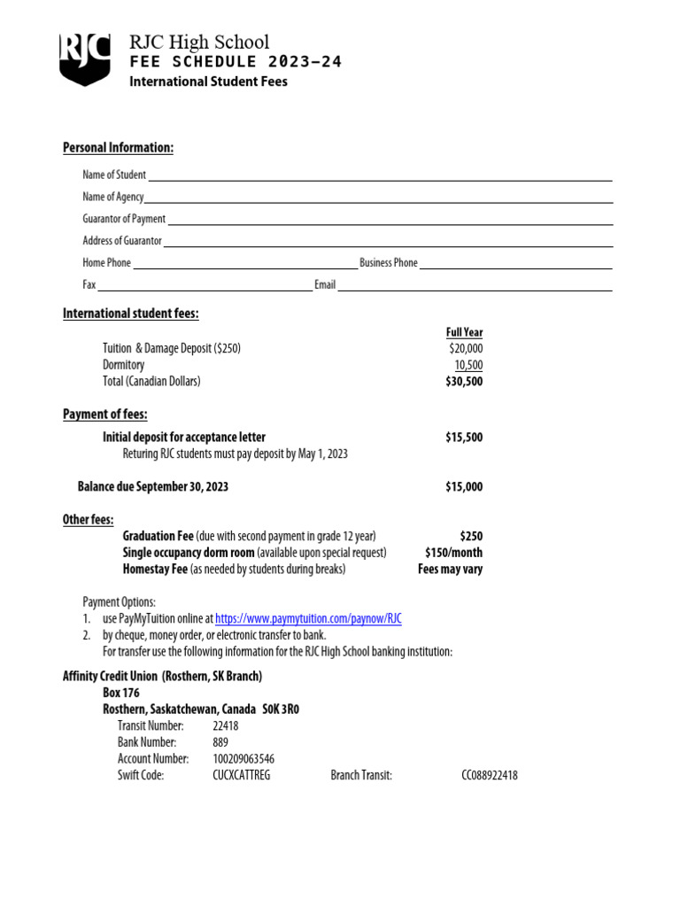 International Fee Schedule 2023-24 | PDF | Fee | Banks