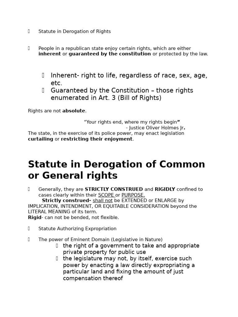 Statute in Derogation of Rights PPF | PDF | Statutory Interpretation ...