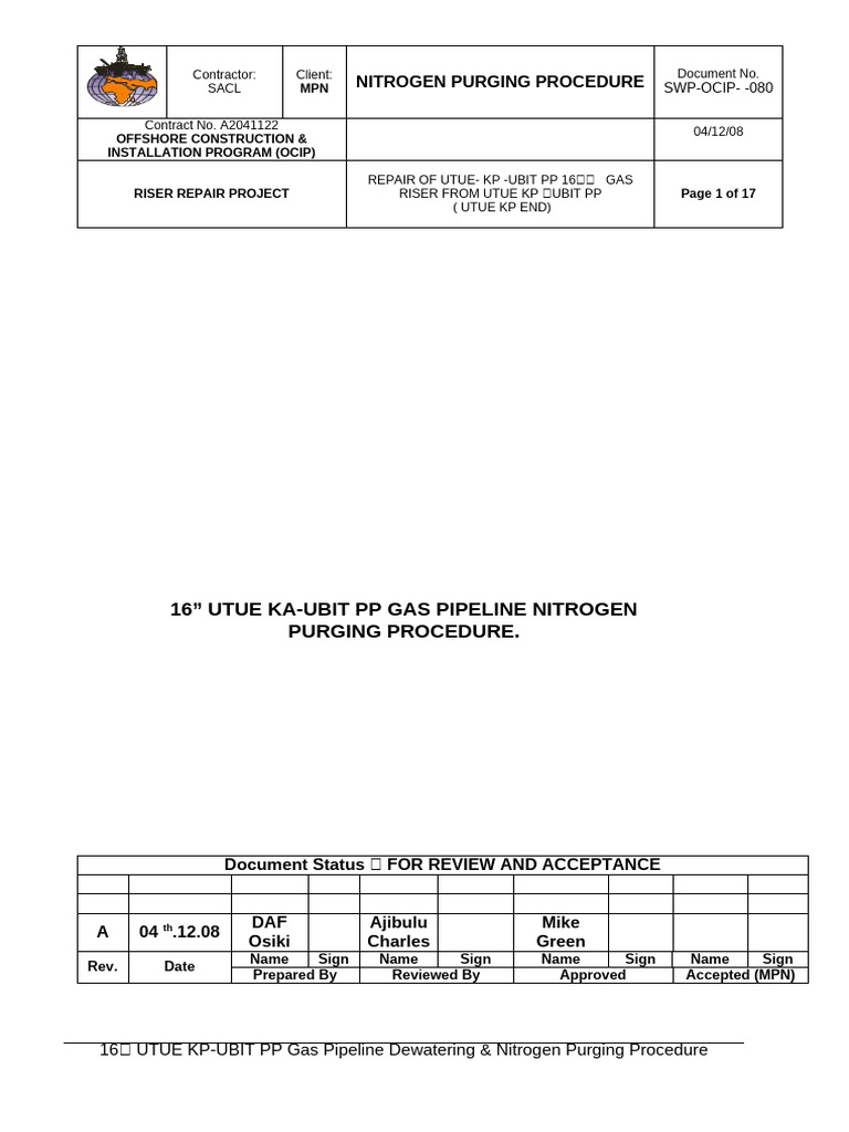 Nitrogen Purging Procedure | PDF | Valve | Gases