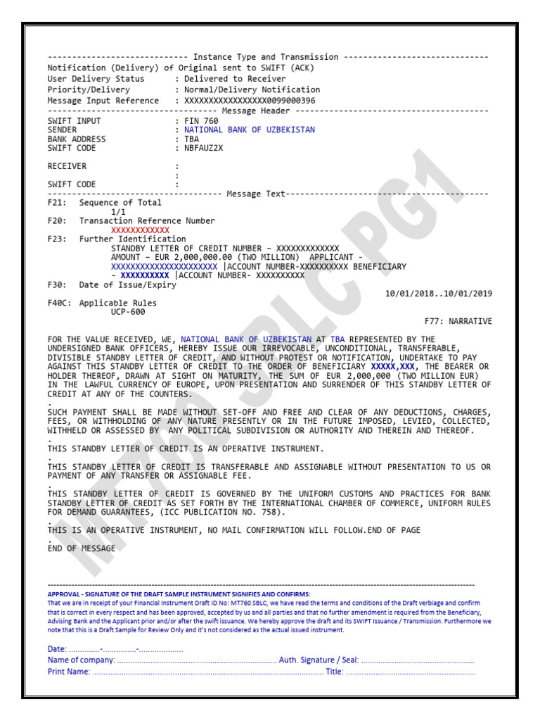 MT760 SBLC Issuance Confirmation | PDF | Letter Of Credit | Banking ...