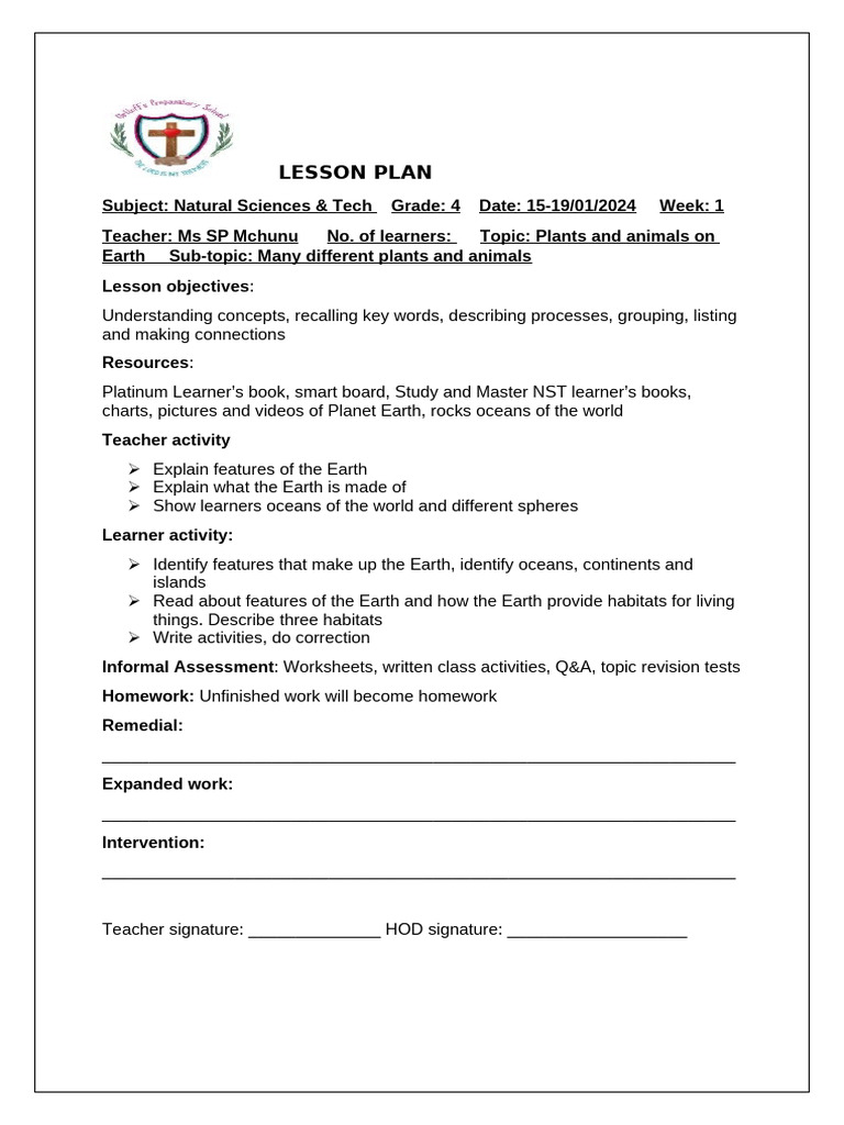 GRADE 4 LESSON PLAN WEEK 1 (1) | PDF
