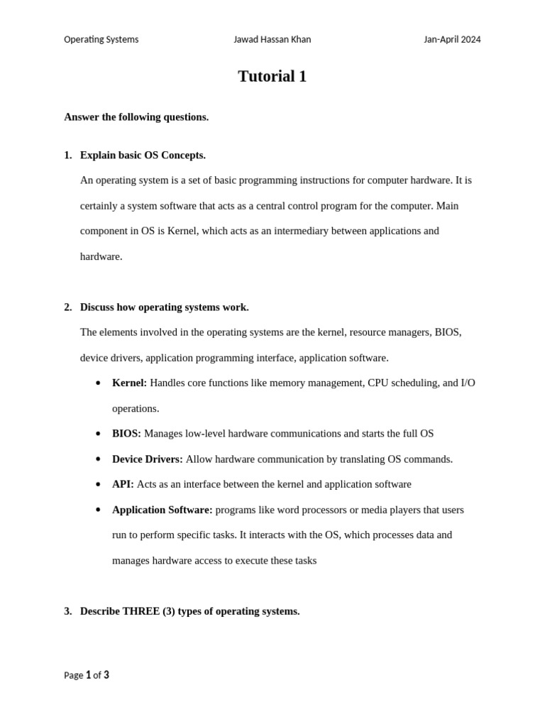 Tutorial 1_OperatingSystems_UCSI | PDF | Operating System | Kernel ...