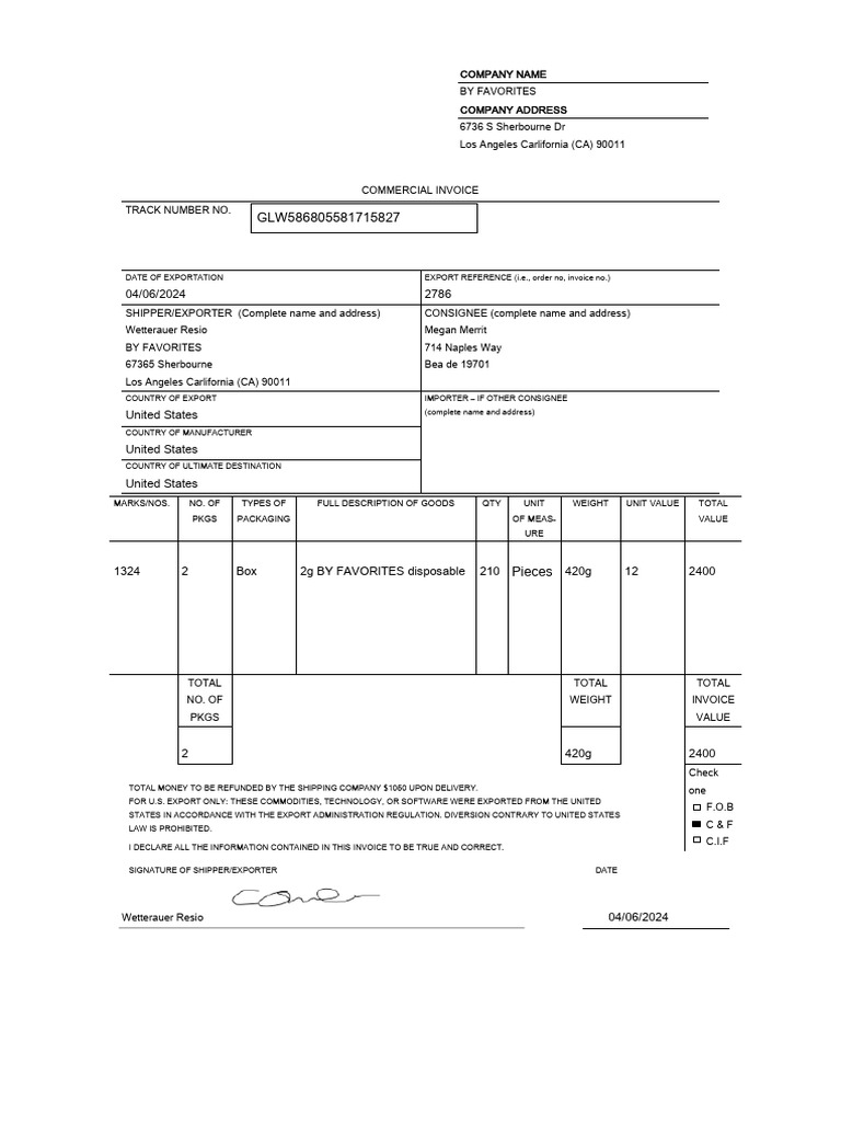 Commercial Invoice for Export Shipment | PDF | Supply Chain Management ...
